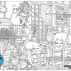 Cat Coloring Page, Interior Colouring, Adult Colouring Book, Cute Cats ...
