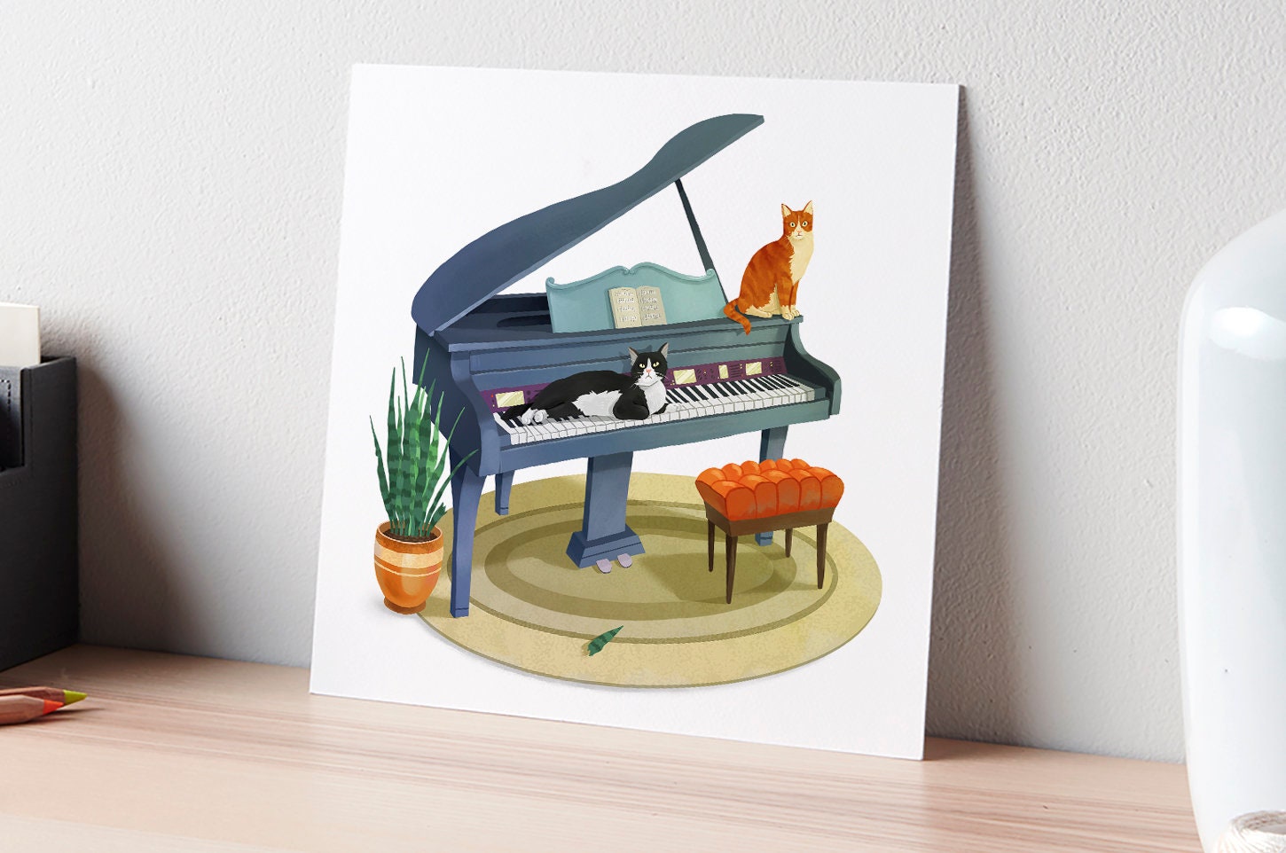 Cat Illustration, Ginger Cat Print, Piano Art, Wall Art, Cat Lover Gift ...