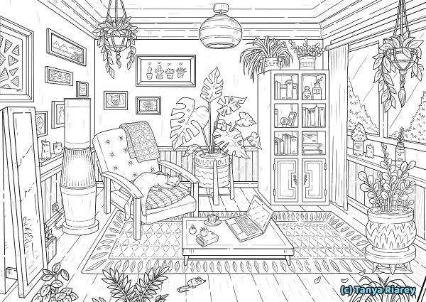Printable Adult Coloring Page-cozy Fireplace-house - Etsy Canada
