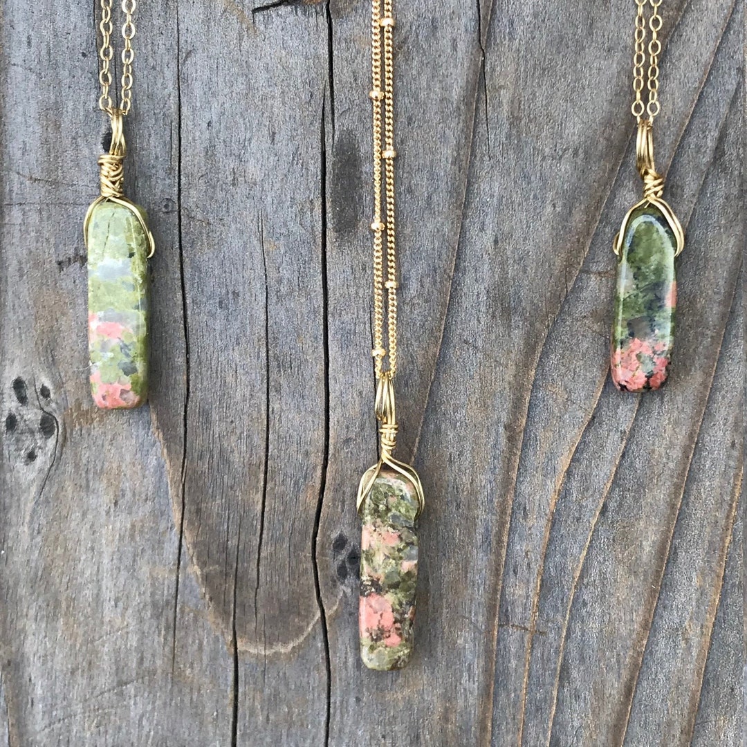 Unakite / Unakite Pendant / Unakite Necklace / Dainty Unakite Crystal ...