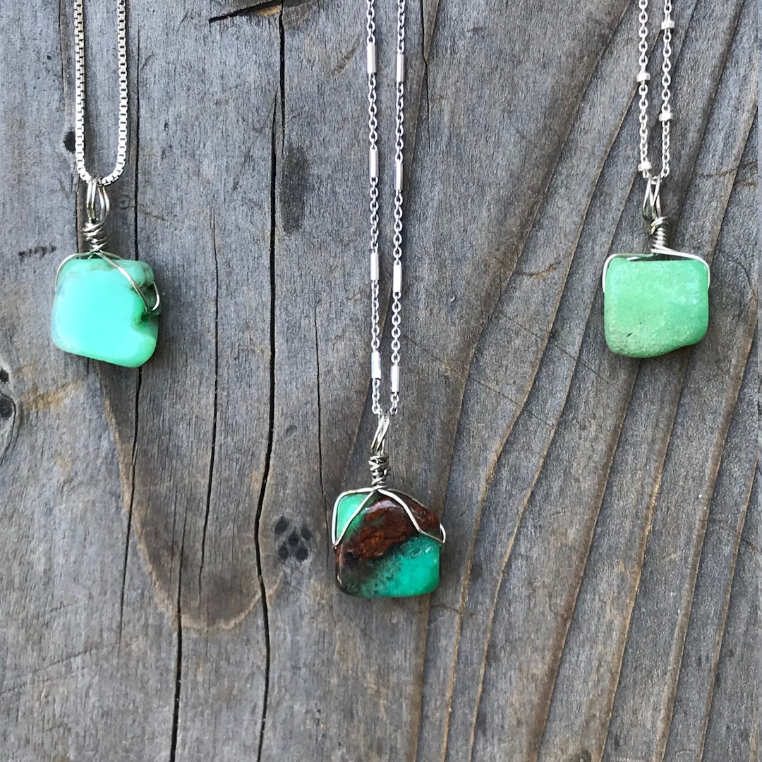 Chrysoprase Necklace / Chrysoprase Pendant / Dainty Chrysoprase ...