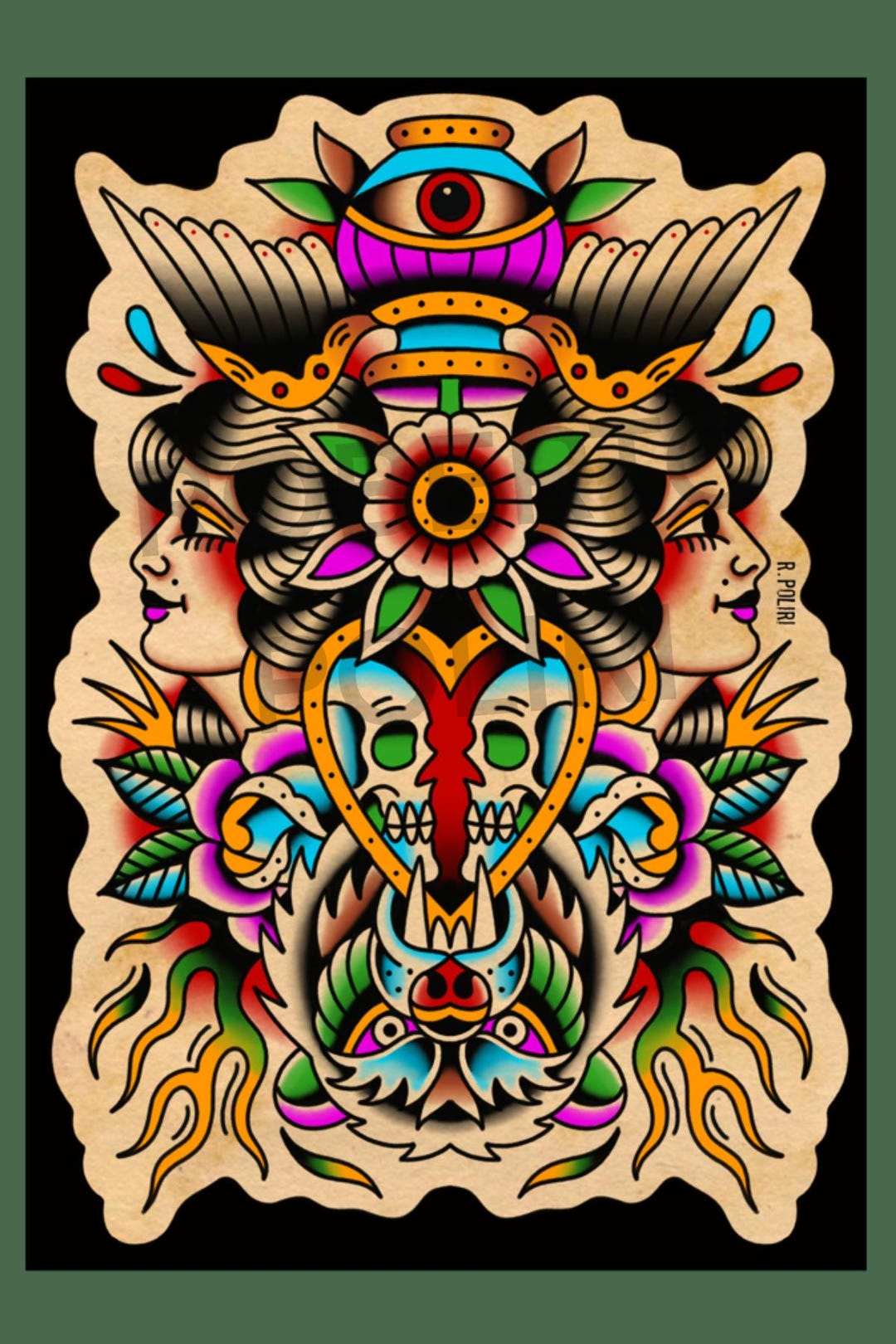A3 Trad Tattoo Art Flash - Etsy