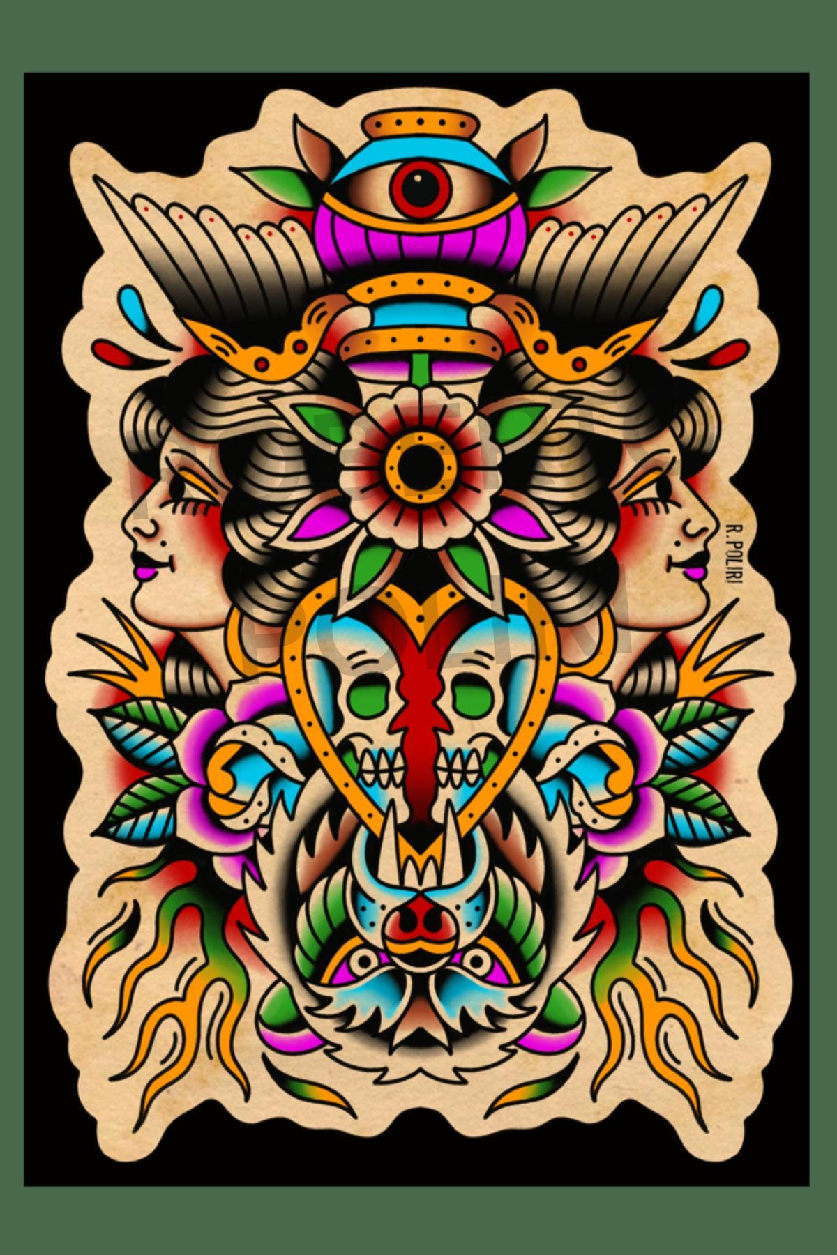 A3 Trad Tattoo Art Flash - Etsy