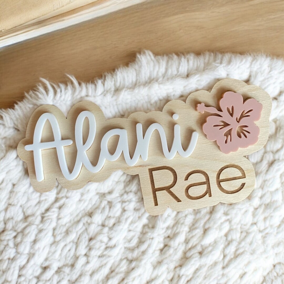 Name Sign for Baby, Baby Birth Announcement Sign, Hibiscus Flower Name ...
