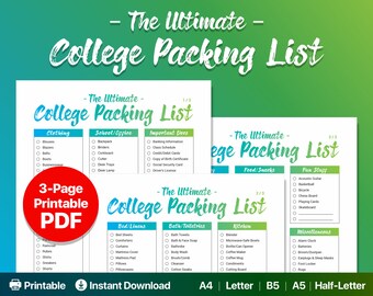 Printable College Packing List, College Planner, Back to School ...