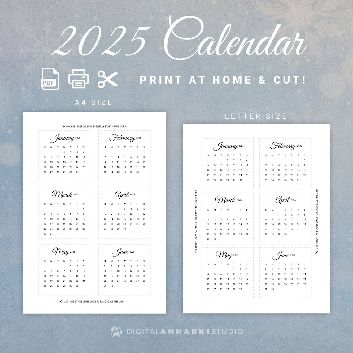 Printable 2025 Calendar, Read to Print PDF for 3x3 Inches Mini Calendar ...