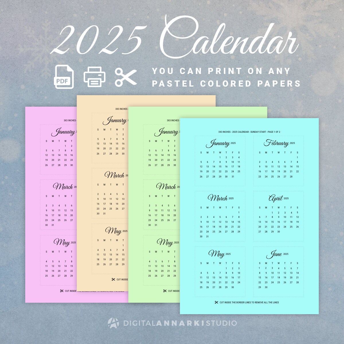 Printable 2025 Calendar, Read to Print PDF for 3x3 Inches Mini Calendar ...