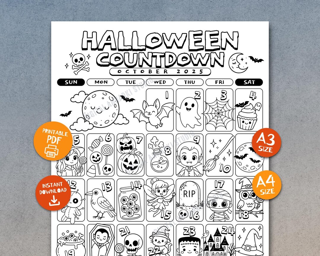Halloween Countdown Calendar Printable • Coloring Countdown Calendar ...