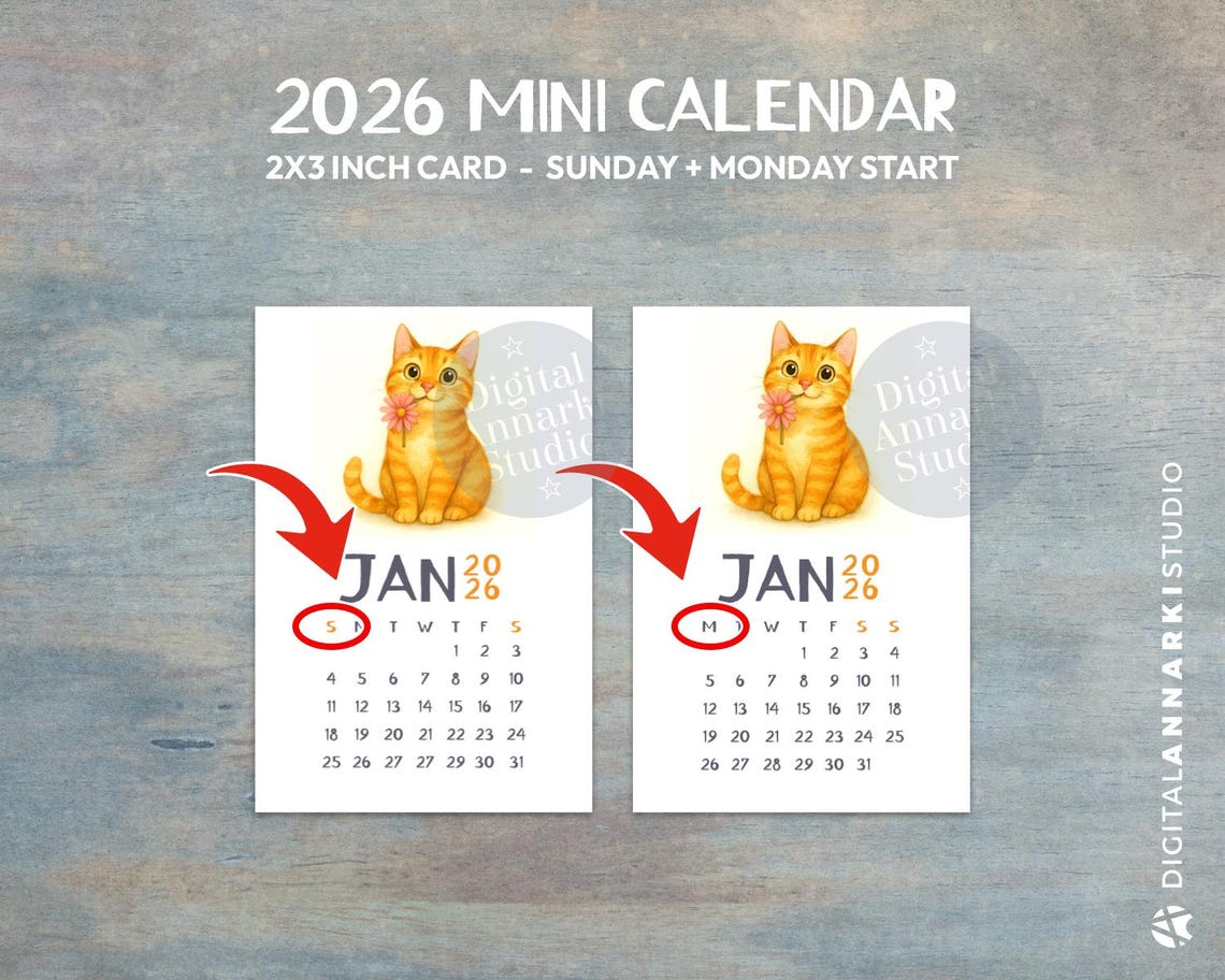2026 Mini Calendar Printable 2x3: Minimalist Pocket Insert (PDF) - Etsy