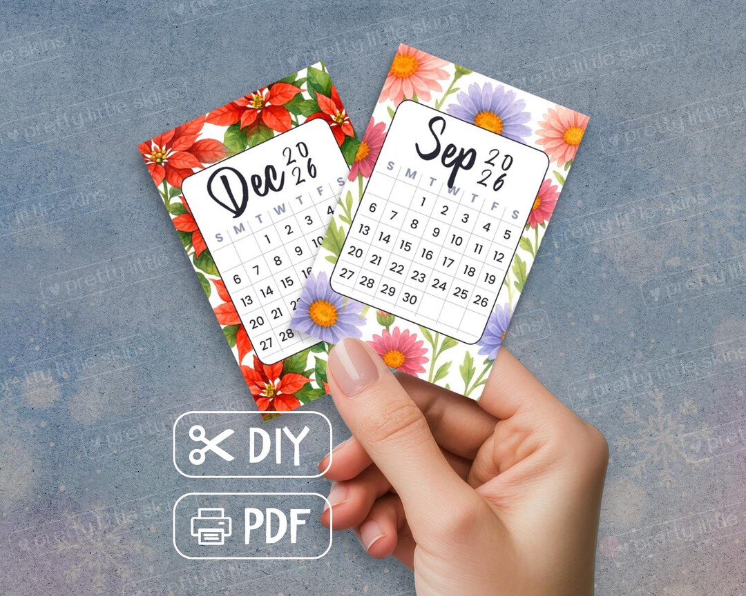 2026 Floral Monthly Calendar, 2x3 Mini Printable (digital Download) - Etsy