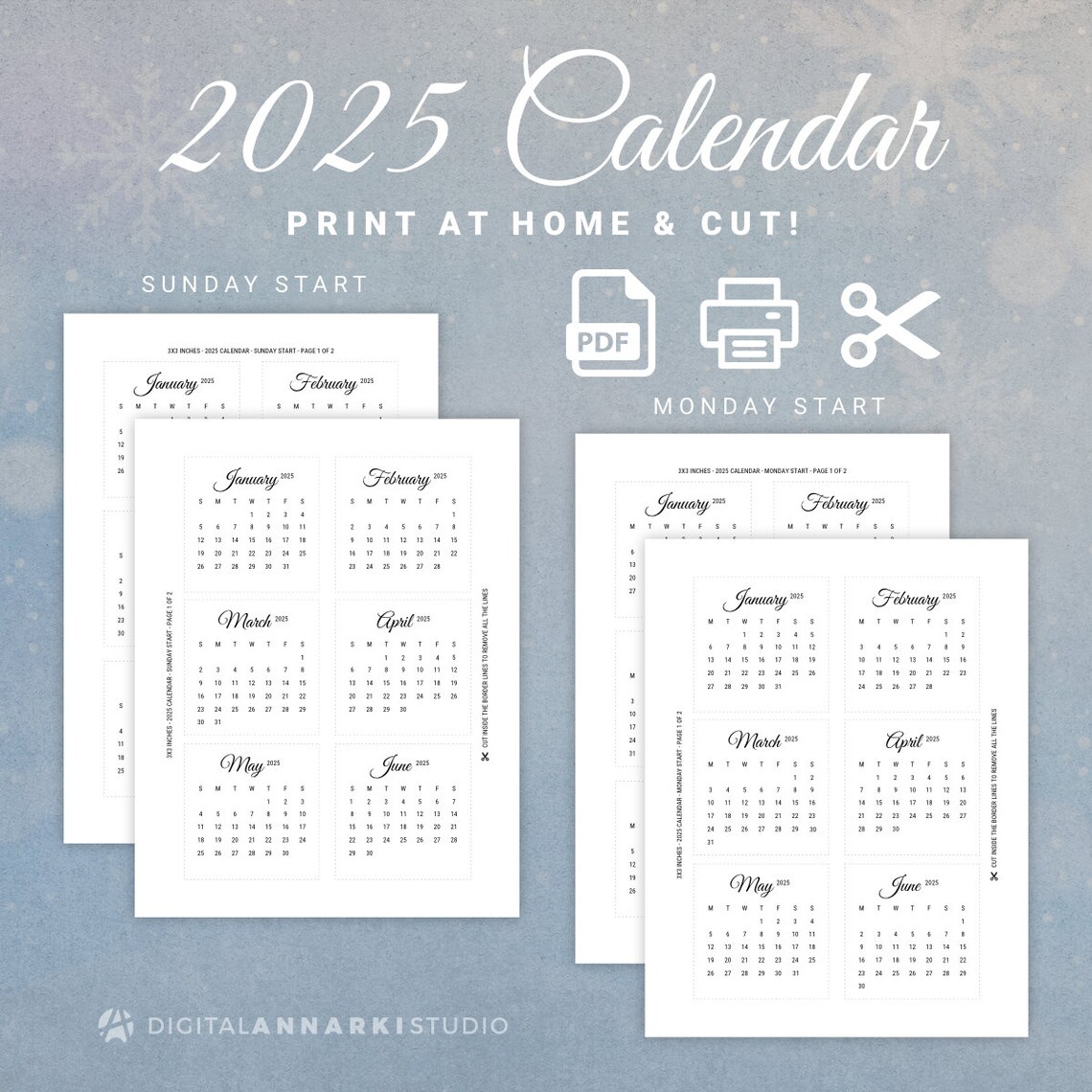 Printable 2025 Calendar, Read to Print PDF for 3x3 Inches Mini Calendar ...