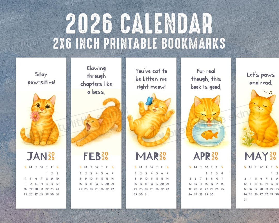 2026 Calendar Bookmarks | Printable Bookmarks for Cat Lovers - Etsy