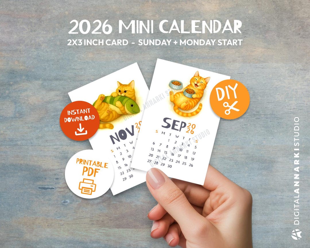 2026 Mini Calendar Printable 2x3: Minimalist Pocket Insert (PDF) - Etsy