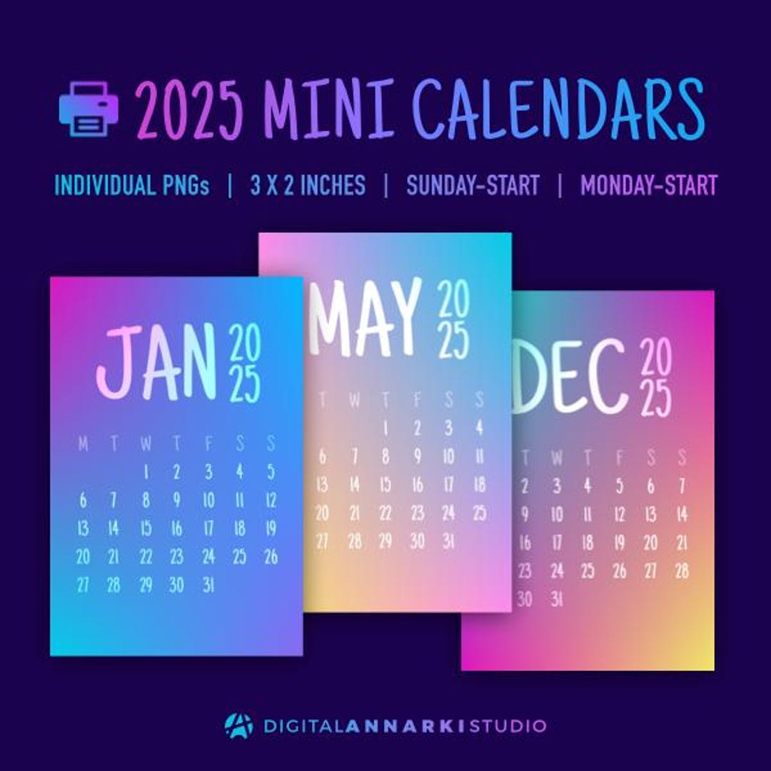 2025 Minimalistic Mini Monthly Calendar, 2025 Holographic Digital ...