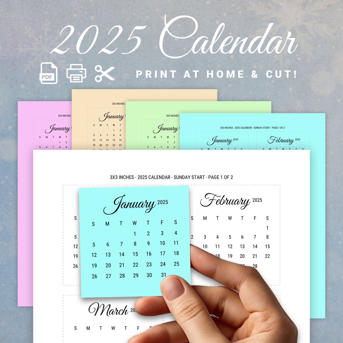 Printable 2025 Calendar, Read to Print PDF for 3x3 Inches Mini Calendar ...