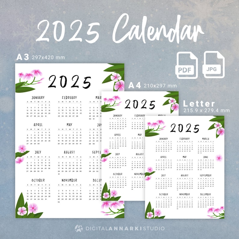 Hi-res Printable PDF JPEG 2025 Calendar, 12 Months Planner, Family ...