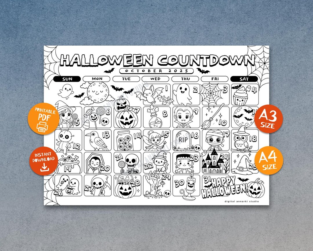 Halloween Countdown Calendar Printable • Coloring Countdown Calendar ...