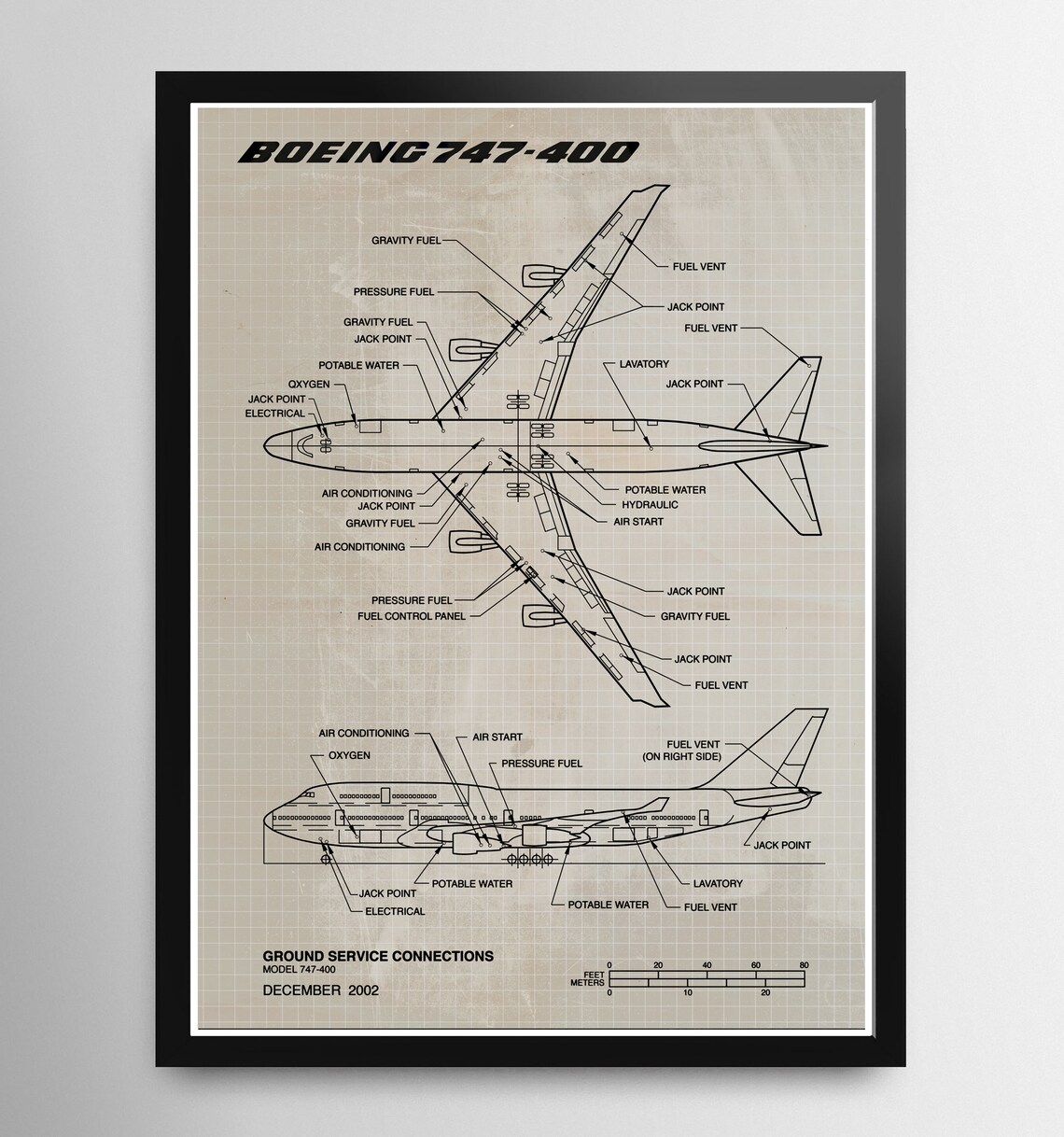 Blueprint Boeing 747-400 Year 2002 Aviation Blueprint | Etsy