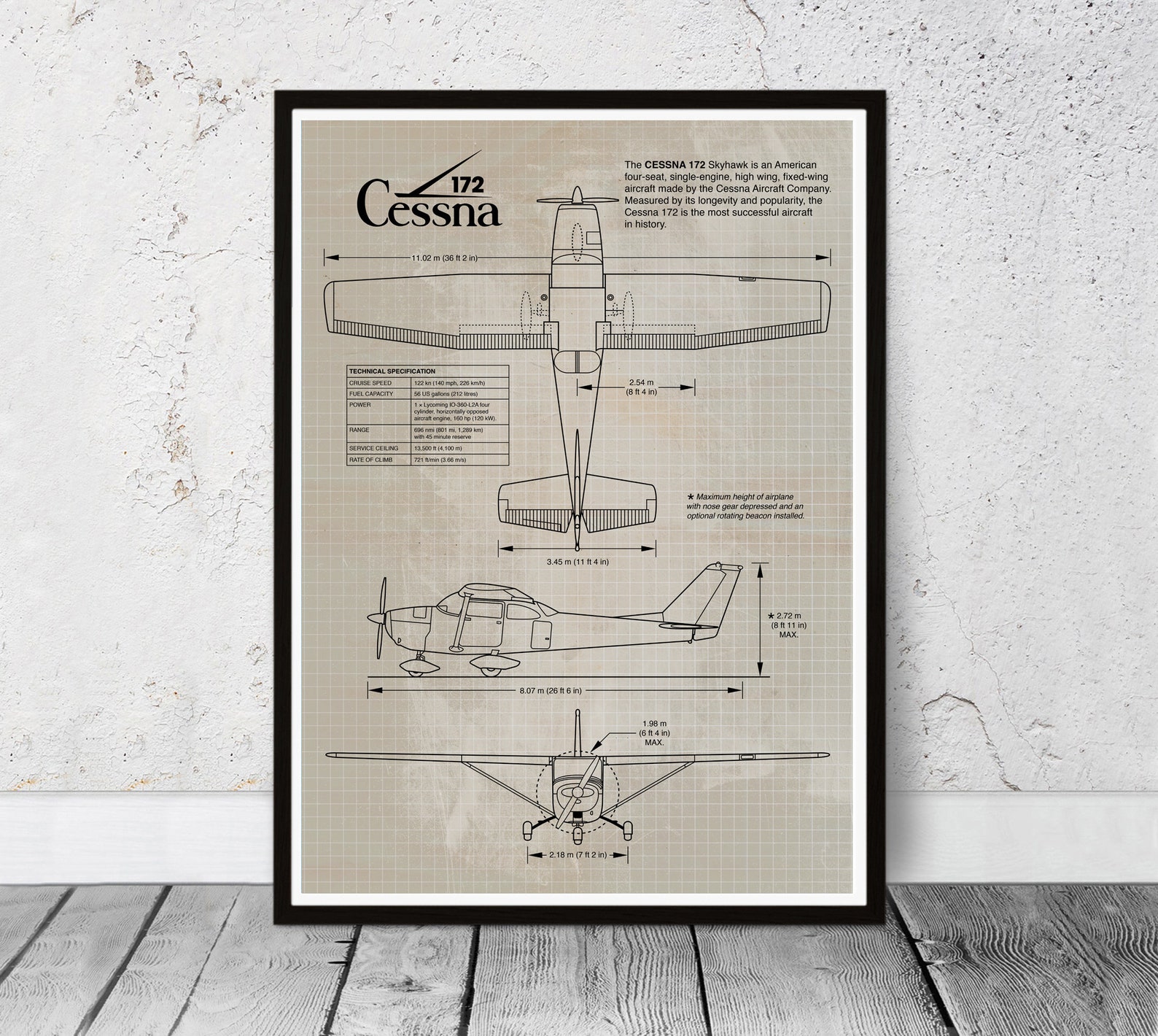 Blueprint Cessna 172 Poster Aviation Gift. Birthday Gift. - Etsy Canada