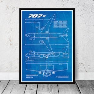 Blueprint Boeing 787-9 Poster Print. Aviation, Airplane, Aircraft Gift ...