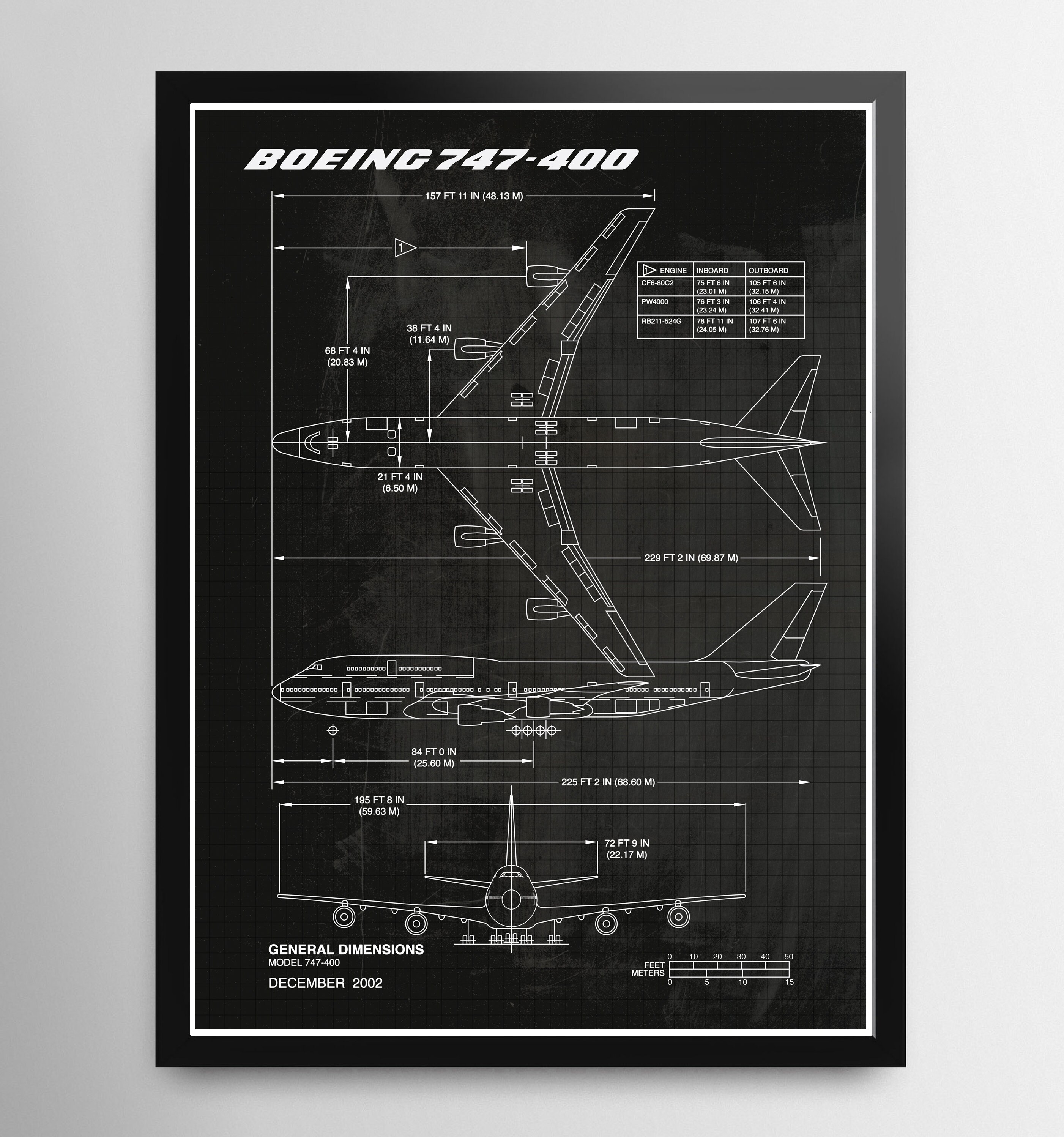 Blueprint Boeing 747 Poster Print. Aircraft Dimensions. | Etsy