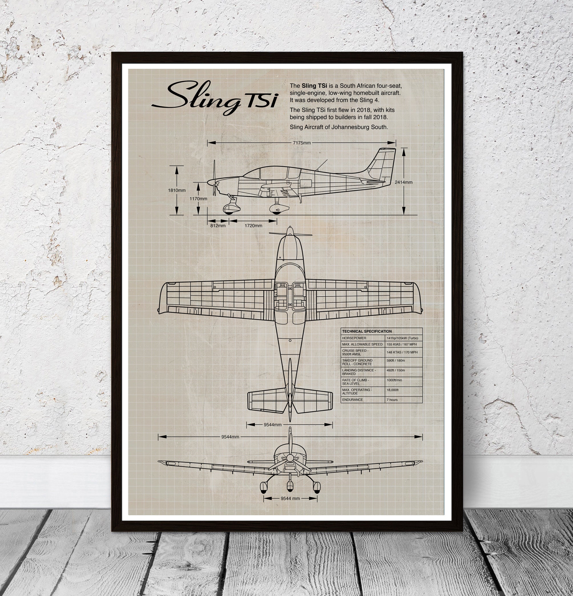 Blueprint Sling Tsi Poster Print. Aviation, Airplane. Man Cave Gift ...