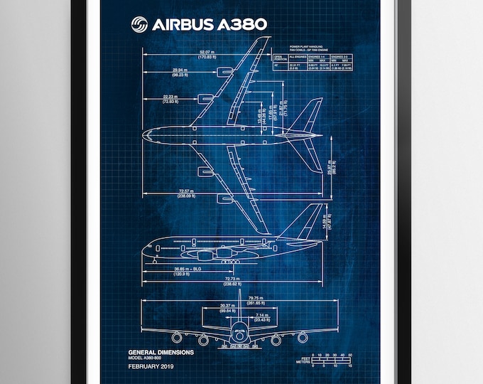 Blueprint Airbus A380 Commercial Airplane. Dimensions. Mancave - Etsy