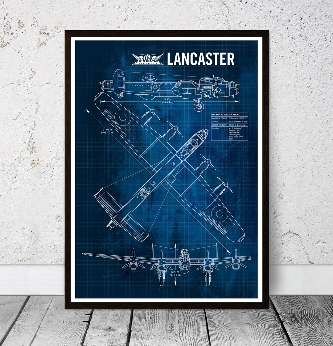 Blueprint Lancaster Bomber, Avro Lancaster, British WW2 Heavy Bomber ...