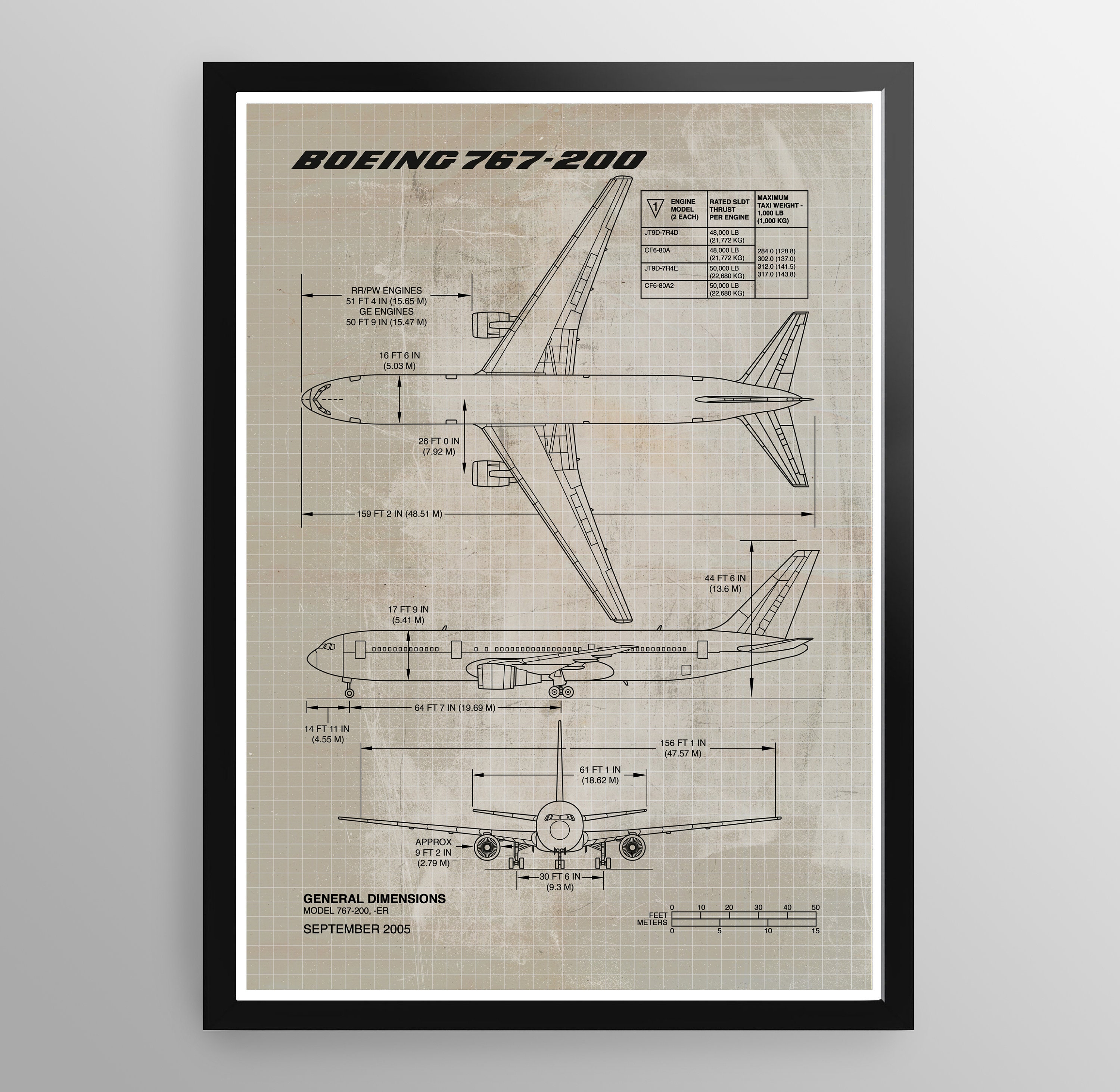 Blueprint Boeing 767 Poster Print. Aircraft Dimensions. Office - Etsy ...