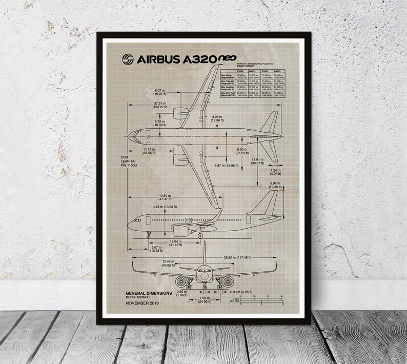 Blueprint Airbus A320 NEO Commercial Airplane. Dimensions. - Etsy