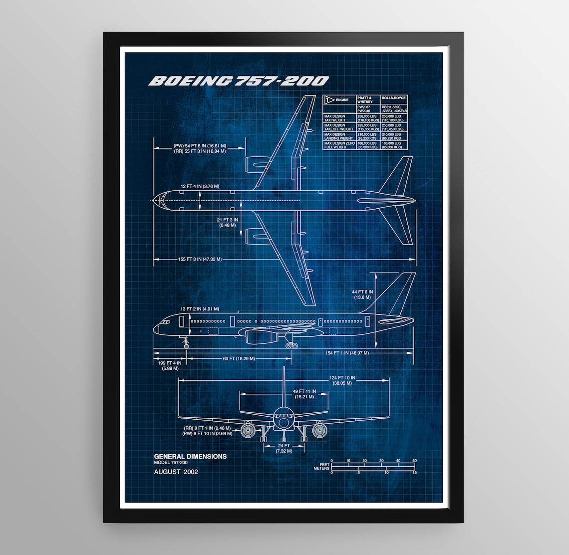 Blueprint Boeing 757 Poster Print. Aircraft Dimensions. - Etsy
