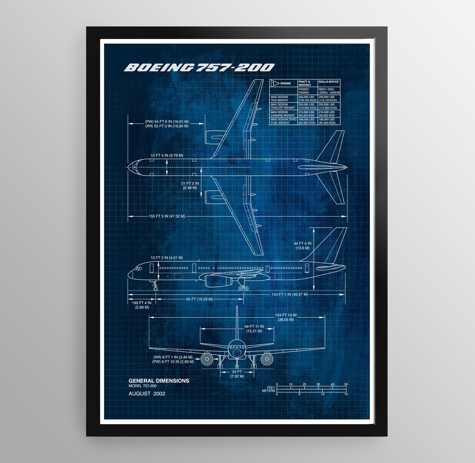 Blueprint Boeing 757 Poster Print. Aircraft Dimensions. - Etsy