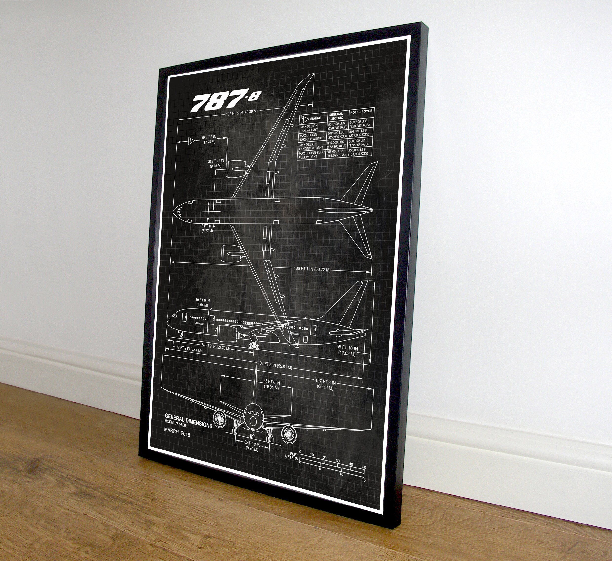 Blueprint Boeing 787-8 Poster Print, B787. Aviation, Airplane, Aircraft ...