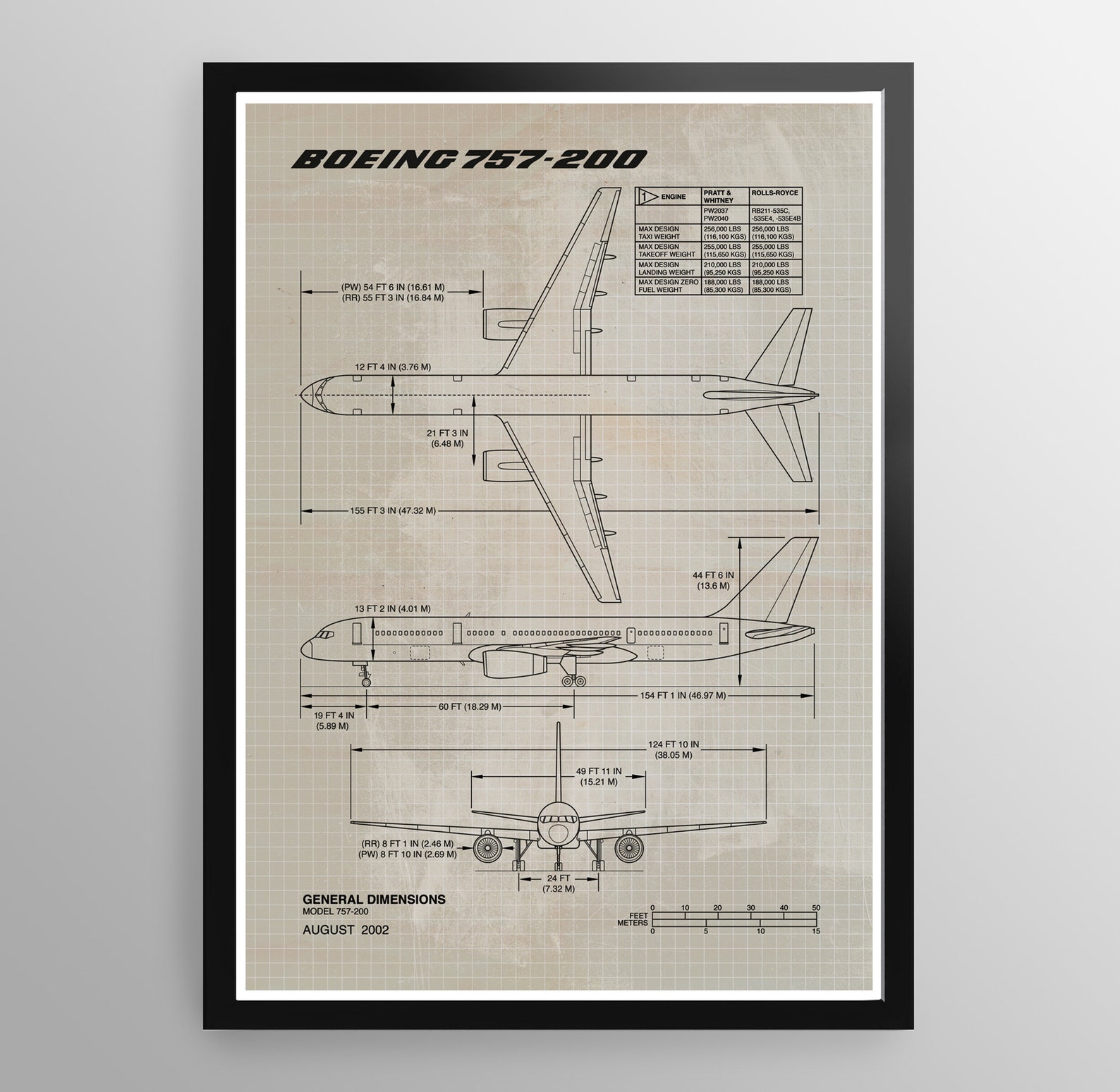Blueprint Boeing 757 Poster Print. Aircraft Dimensions. - Etsy