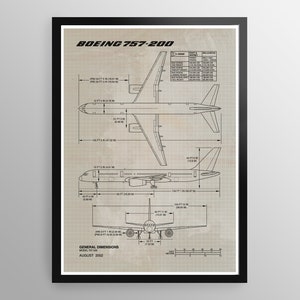Blueprint Boeing 757 Poster Print. Aircraft Dimensions. - Etsy