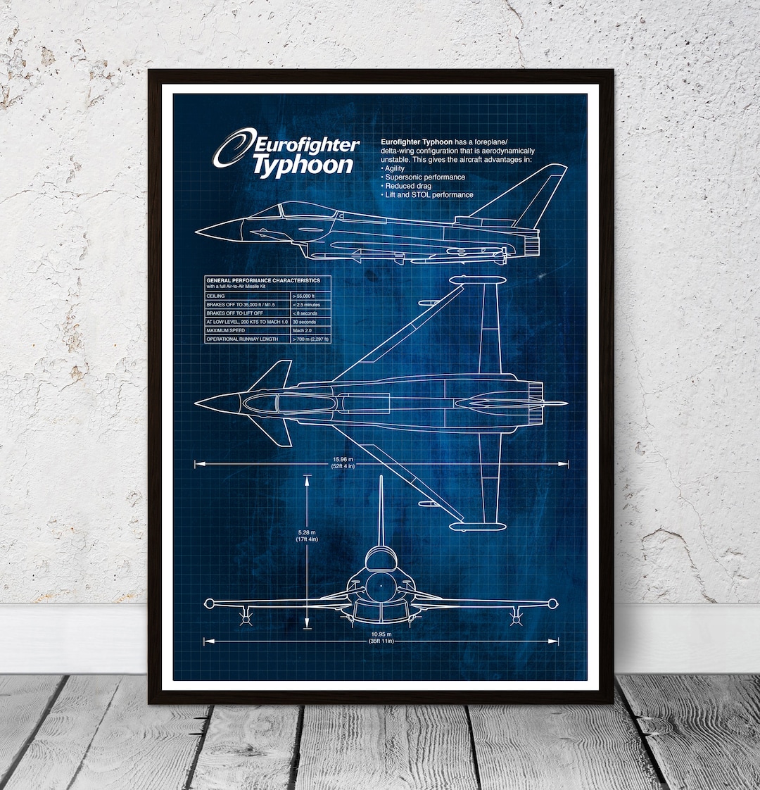 Blueprint Eurofighter Typhoon. Combat Aircraft Dimensions. Gift Idea ...