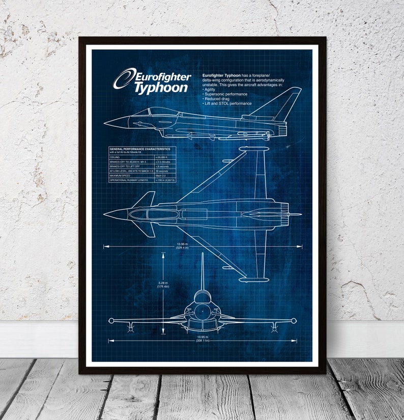 Blueprint Eurofighter Typhoon. Combat Aircraft Dimensions. Gift Idea ...