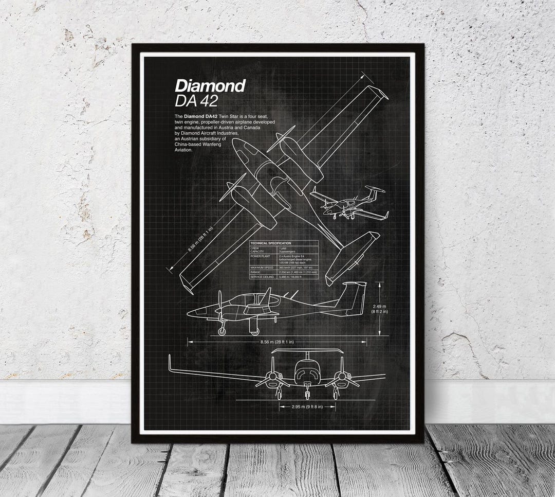 Diamond DA42 Twin Star Airplane Blueprint. Aviation Posters. Digitally ...