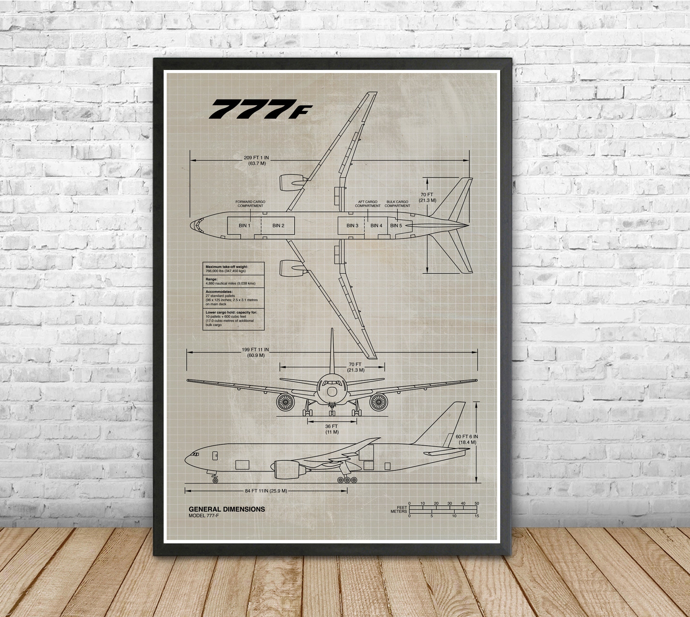 Blueprint Boeing 777F Freighter Poster Print. Aircraft Dimensions ...