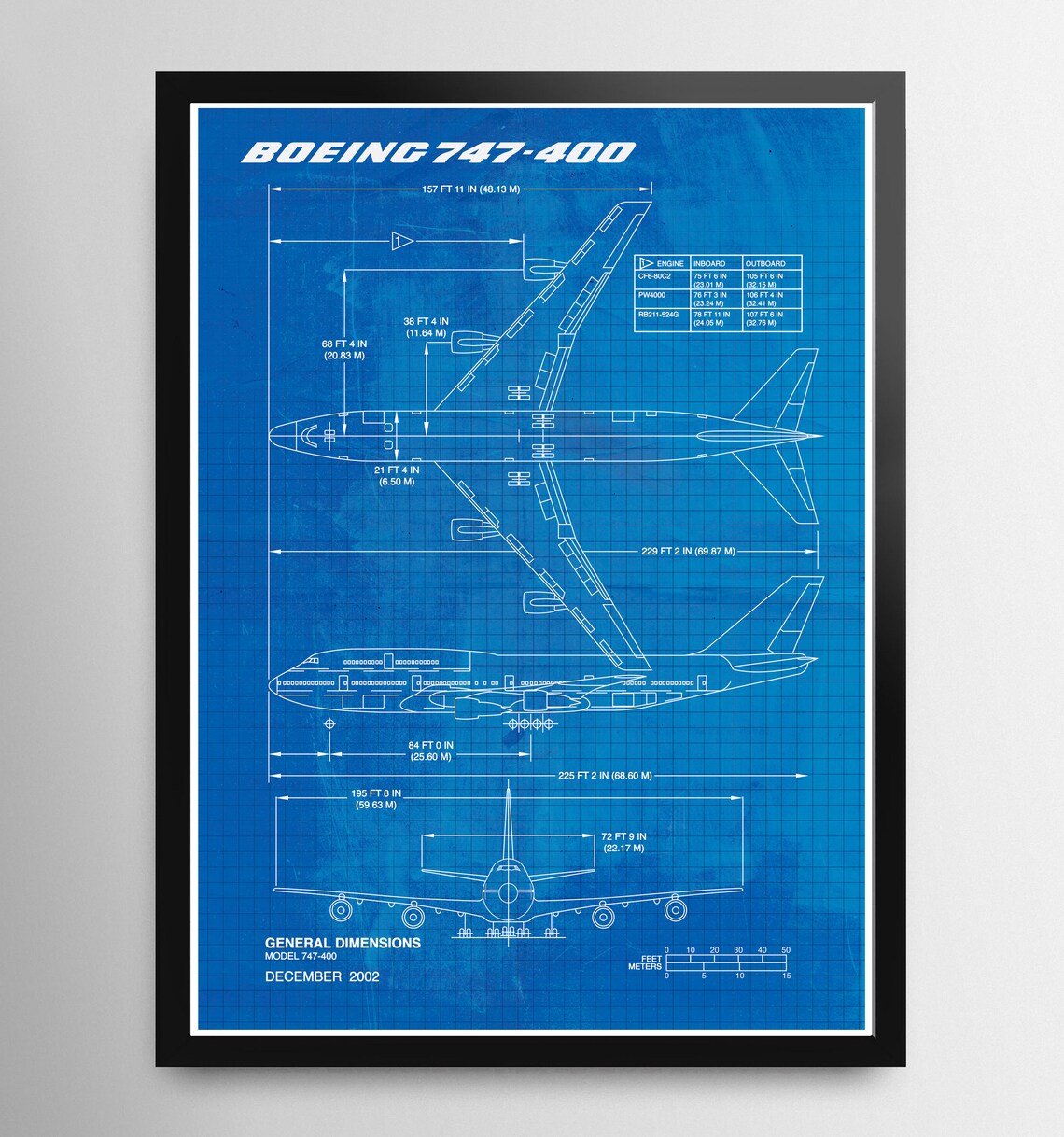 Blueprint Boeing 747 Poster Print. Aircraft Dimensions. | Etsy