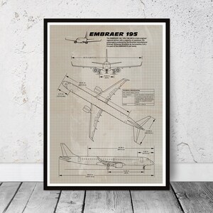 Blueprint Embraer 195 Commercial Airplane. Dimensions. Gift Idea ...