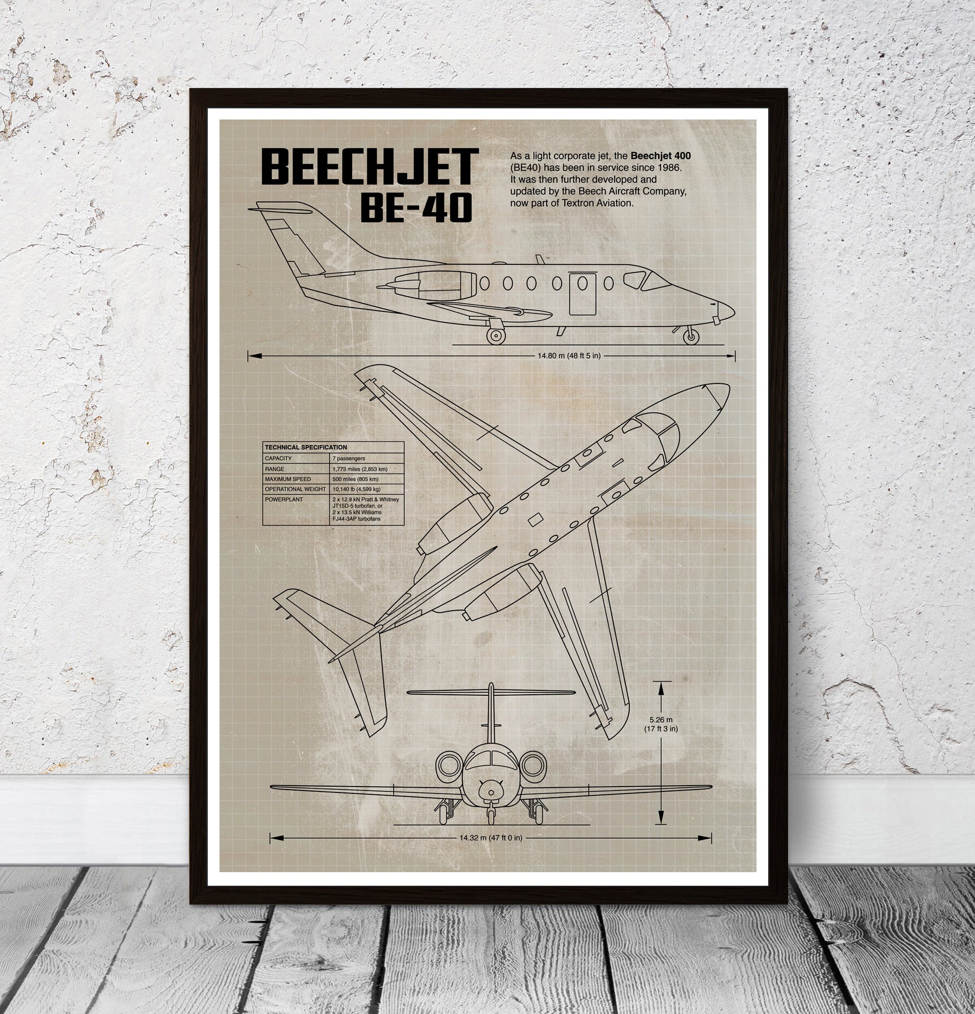 Blueprint Beechjet BE-40 Beechjet 400 Hawker 400 Business - Etsy