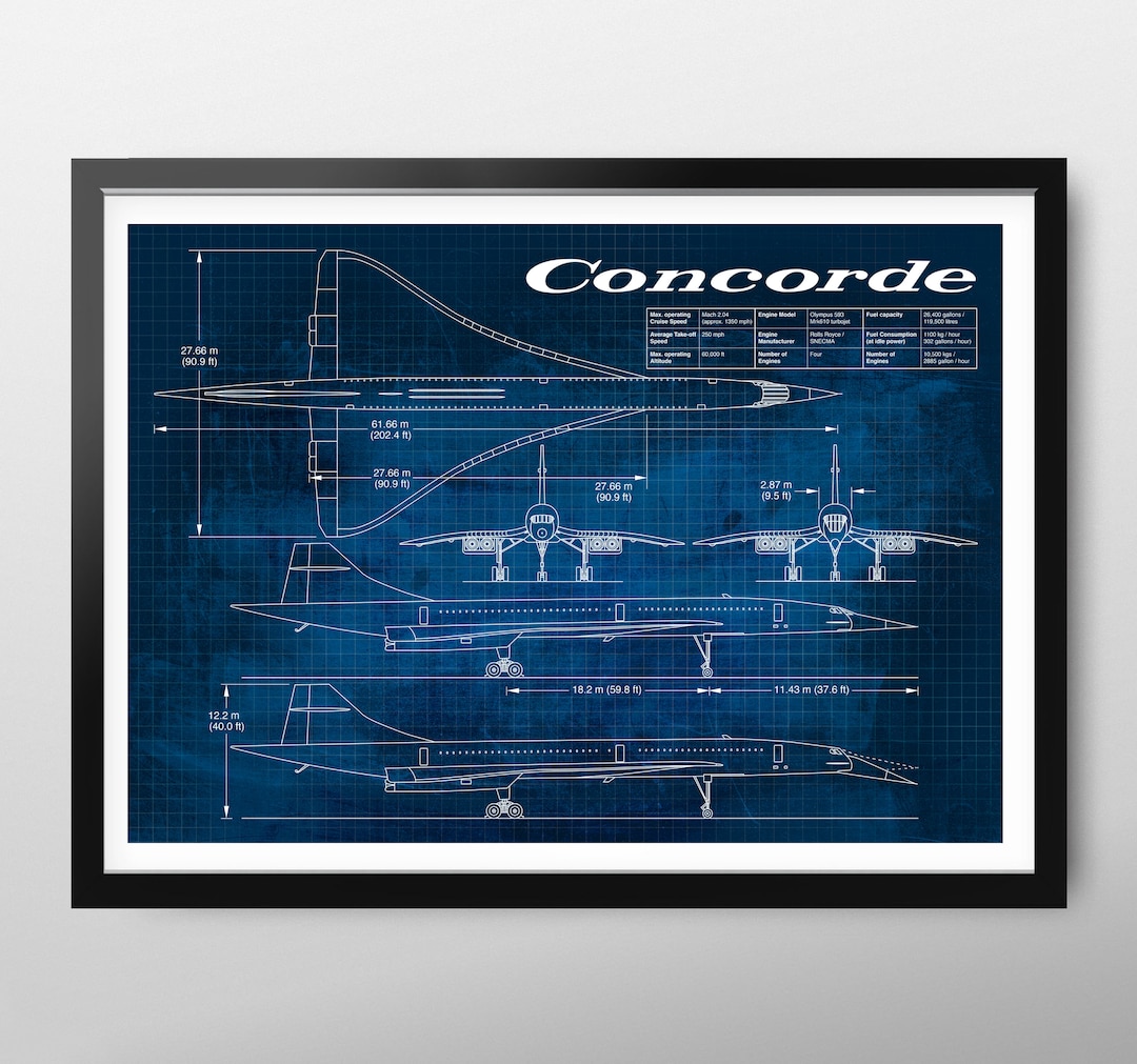 Blueprint Concorde Poster Print. Supersonic Passenger Airliner ...
