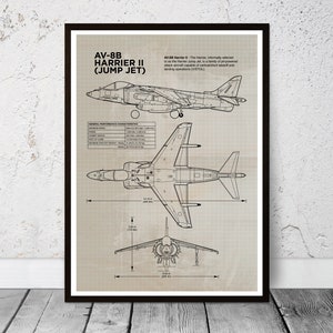 Blueprint Harrier Jump Jet Poster, 1967 - 2003 Combat Attack Aircraft ...