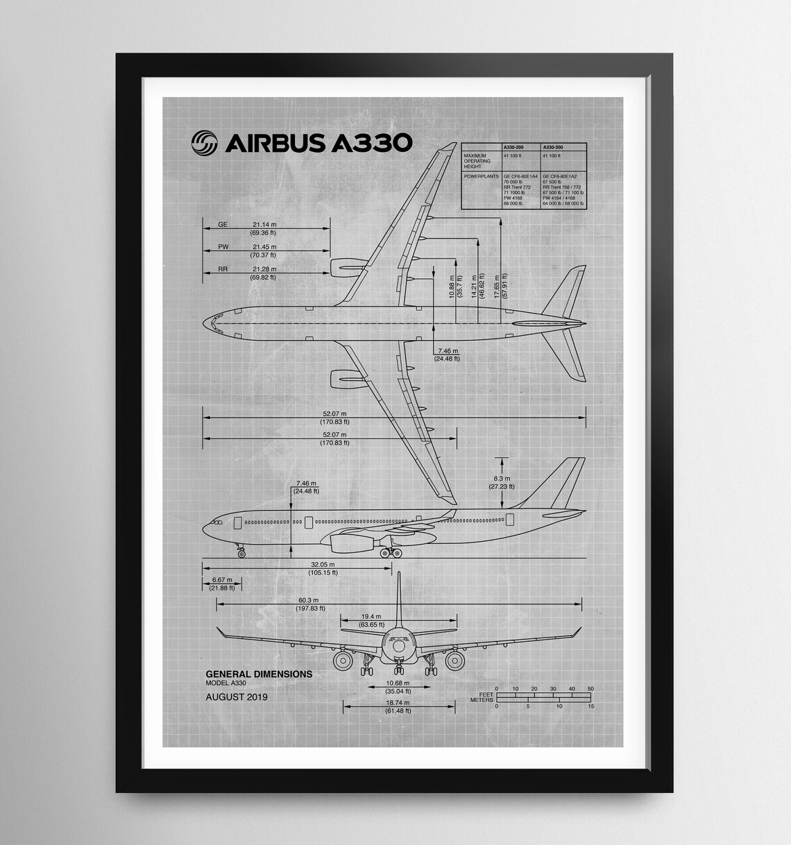 Blueprint Airbus A330 Commercial Airplane. Dimensions. Mancave - Etsy UK