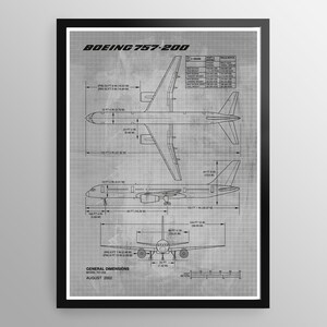 Blueprint Boeing 757 poster print. Aircraft dimensions. | Etsy