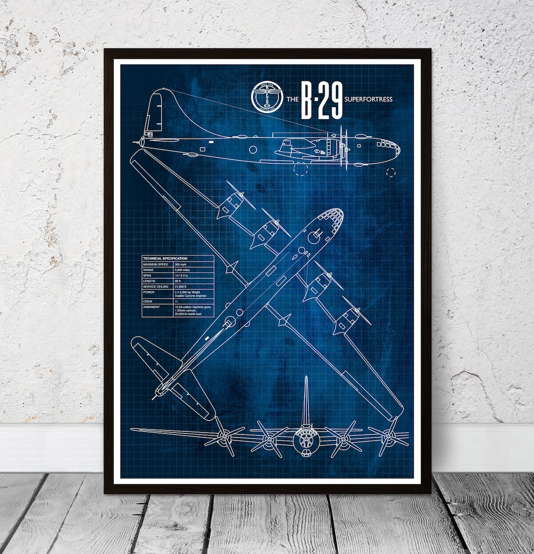 Blueprint B29 Boeing Superfortress, WW2 Bomber, Enola Gay. Digitally ...
