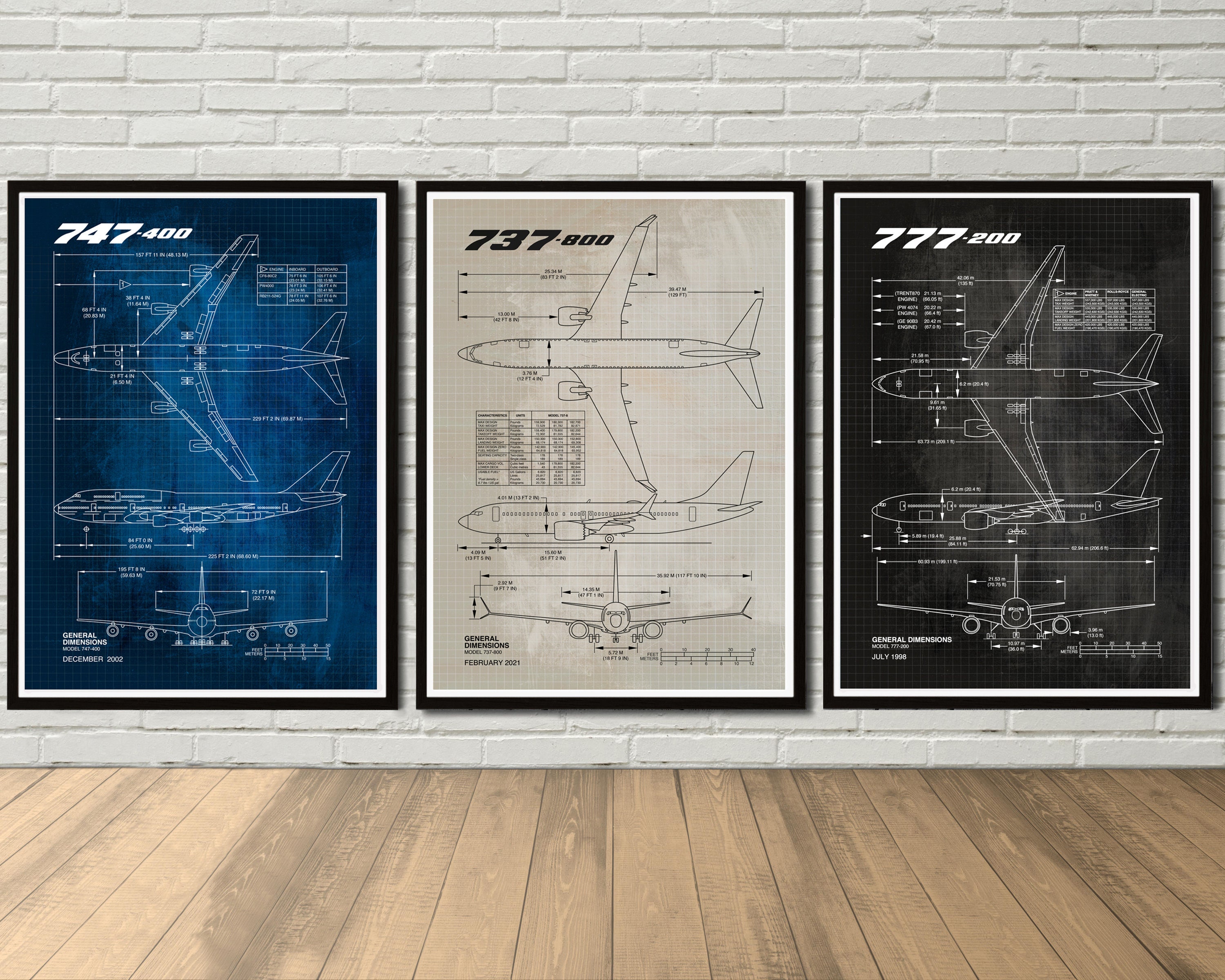 Blueprints Posters, Set of 3 Prints, B737, B747, B777 - Etsy