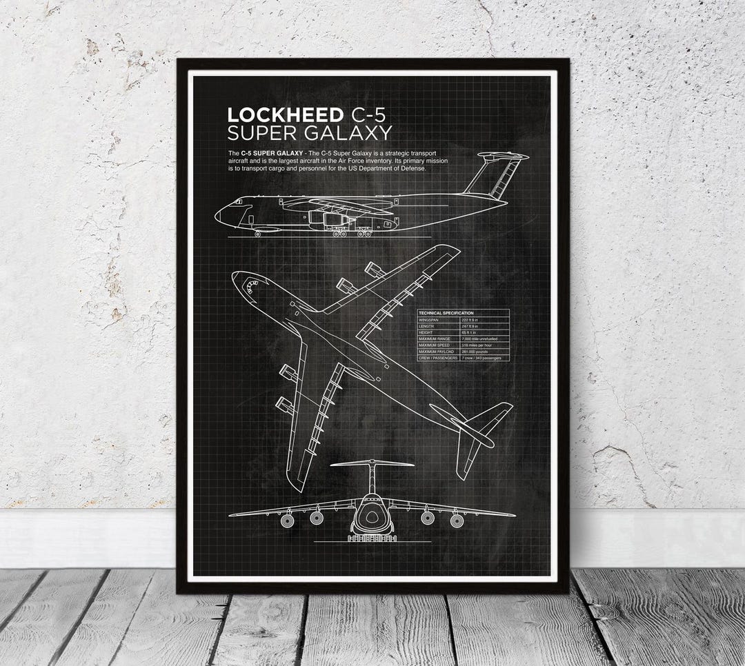 C-5 Super Galaxy Blueprint Poster, Lockheed Aviation Poster Print, US ...