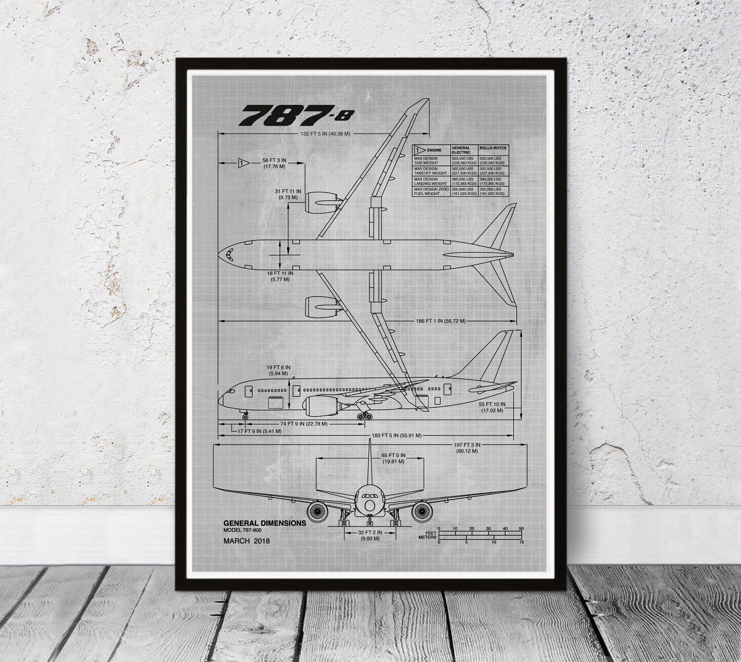 Blueprint Boeing 787-8 Poster Print, B787. Aviation, Airplane, Aircraft ...